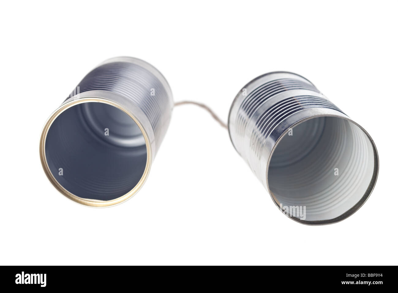 tin can telephone isolated on white Stock Photo - Alamy
