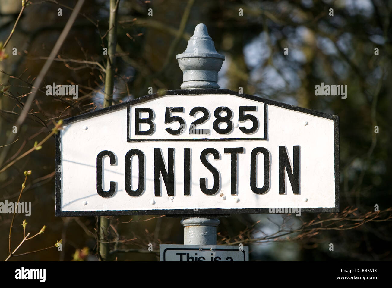 Old sign post on the b5285 at Coniston in the Lake District Stock Photo ...