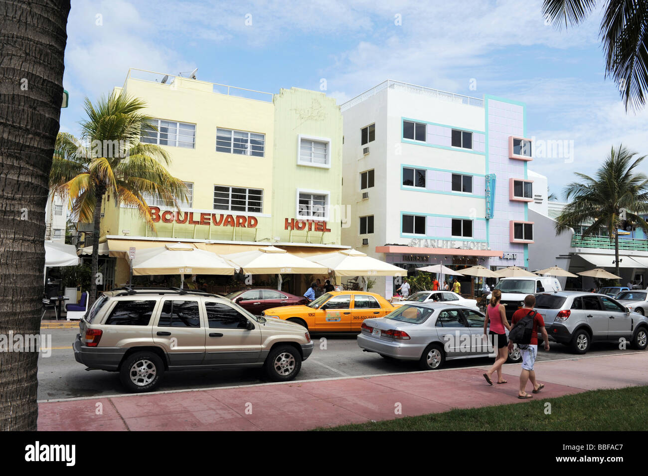 The famous art deco district of Ocean Drive in South Beach Miami ...