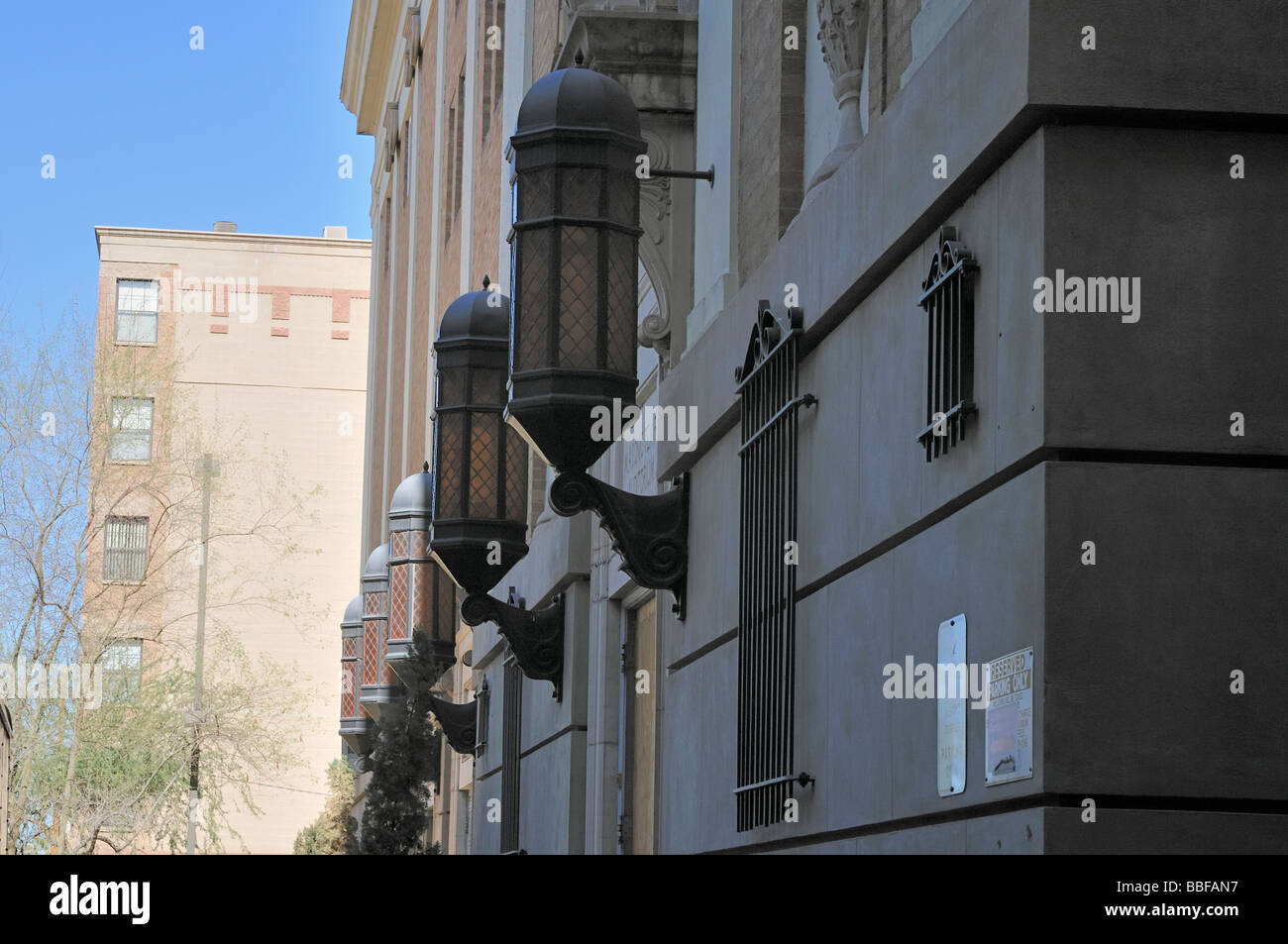 Lamps on the Masonic Temple in downtown Phoenix Arizona Stock Photo - Alamy