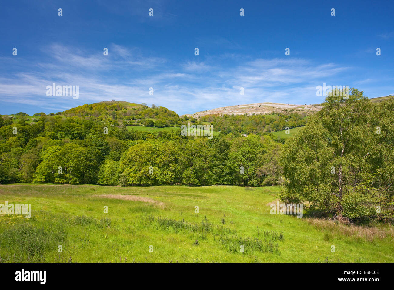 Vale of Llangollen countryside limestone cliffs early spring ...