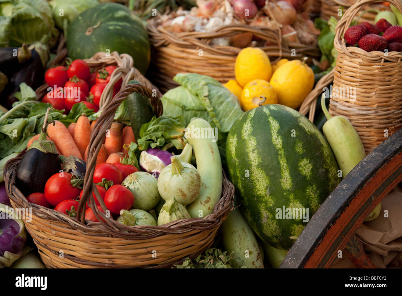 Vegetables on display in the village during a reanactment of a ...