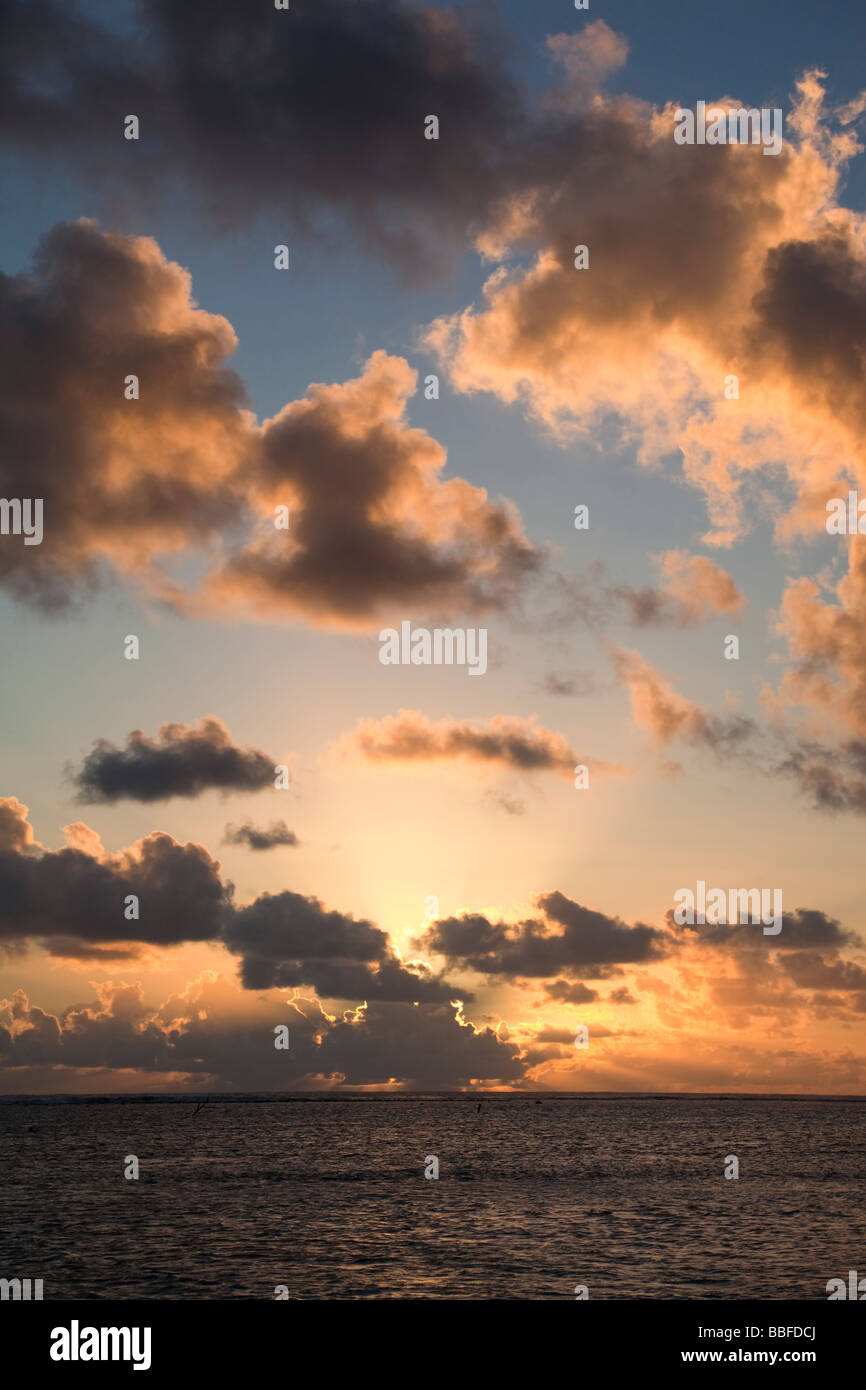 Cloud filled Sky at Twilight over South Pacific Ocean Rarotonga Cook ...