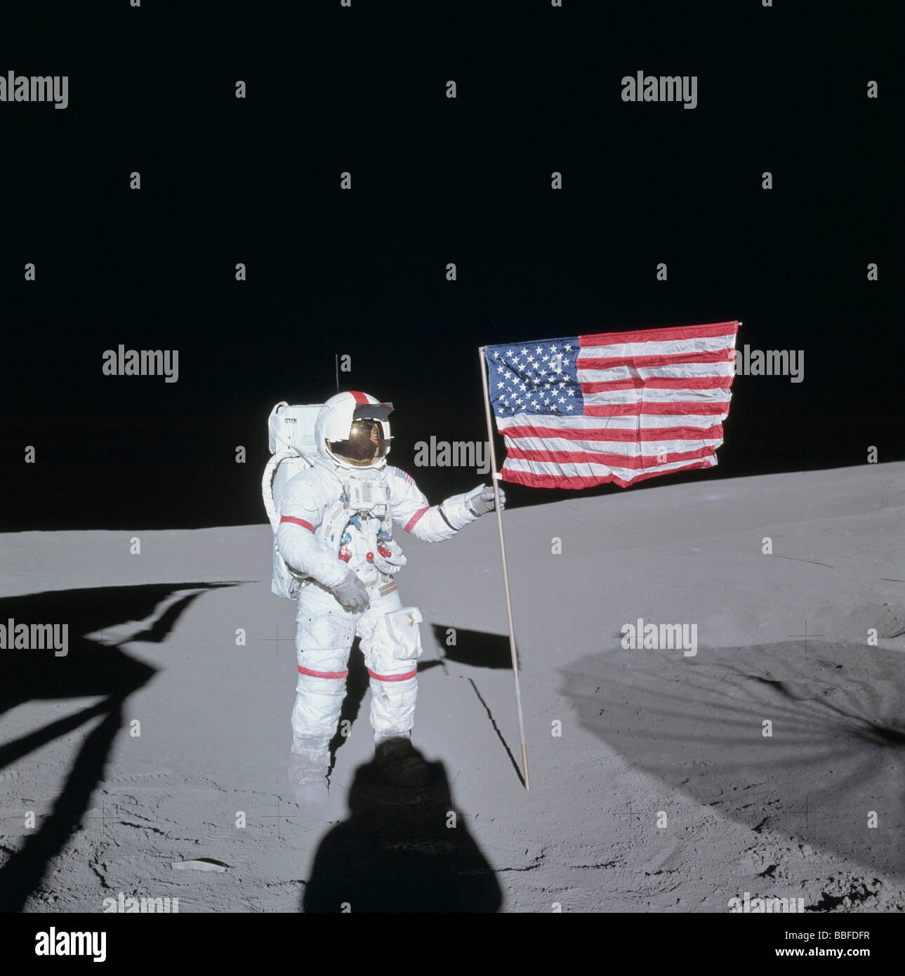Neil Armstrong On The Moon Holding Flag