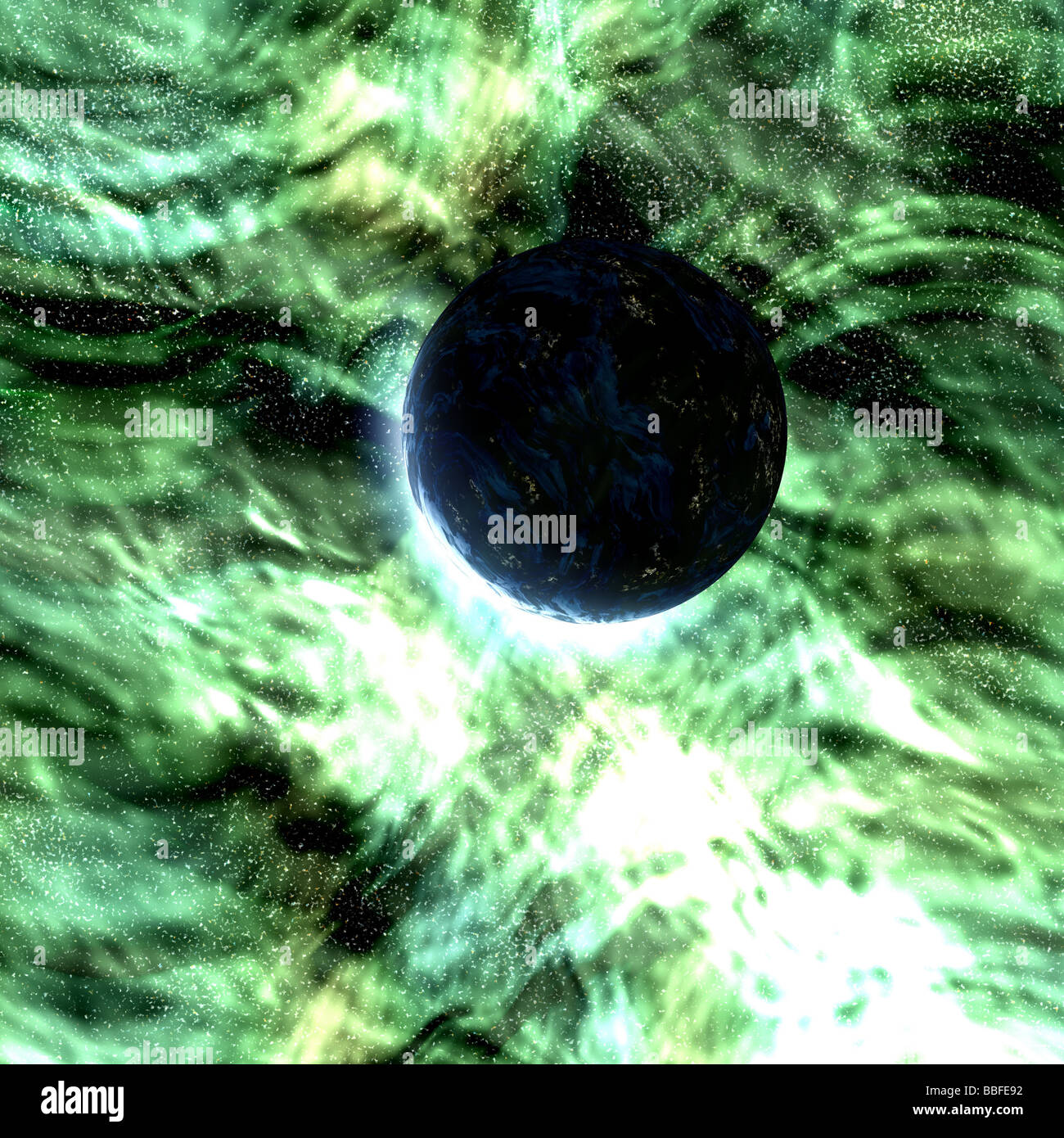 Science fiction planet complex space scene illustration Stock Photo - Alamy