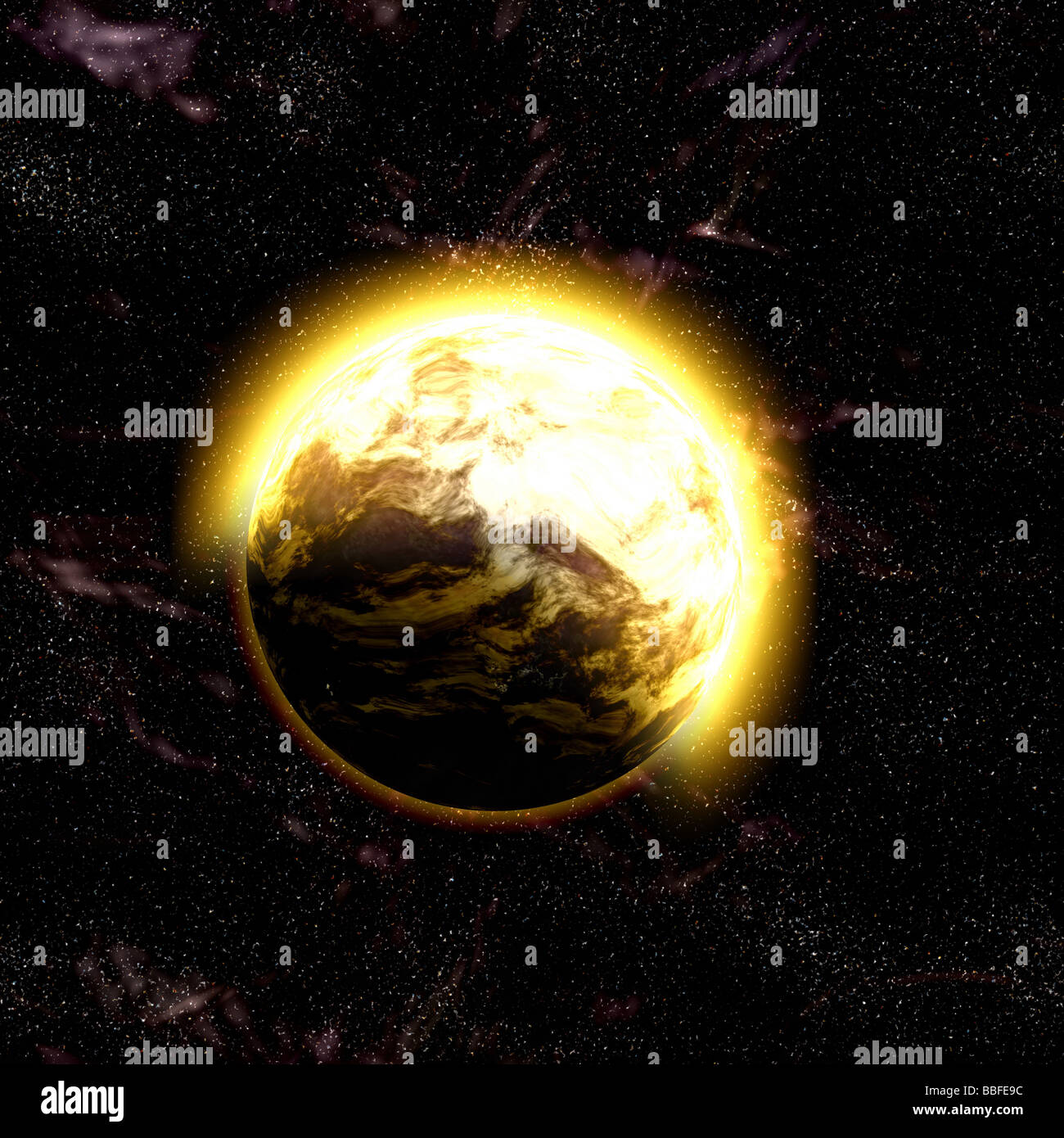 Science fiction planet complex space scene illustration Stock Photo - Alamy