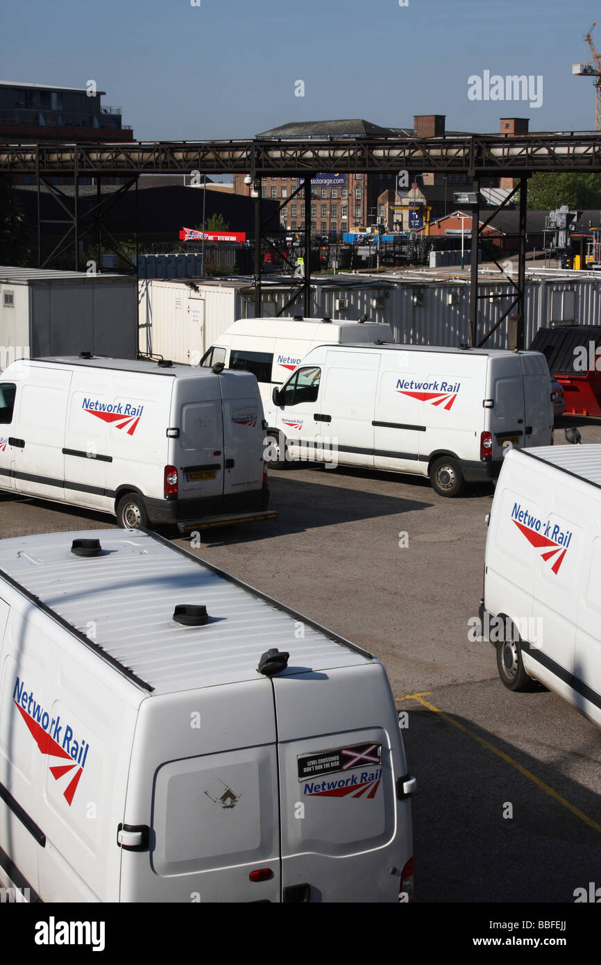 Network Rail vans in a train station yard Stock Photo - Alamy