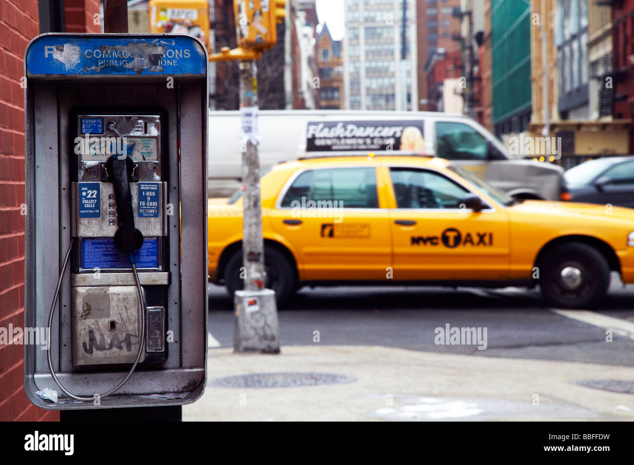 payphone and taxi, New York Stock Photo - Alamy