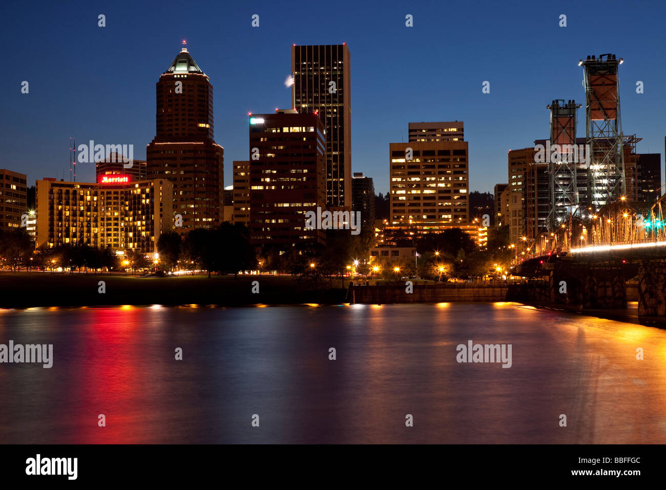 Downtown Portland Oregon at night USA Stock Photo - Alamy