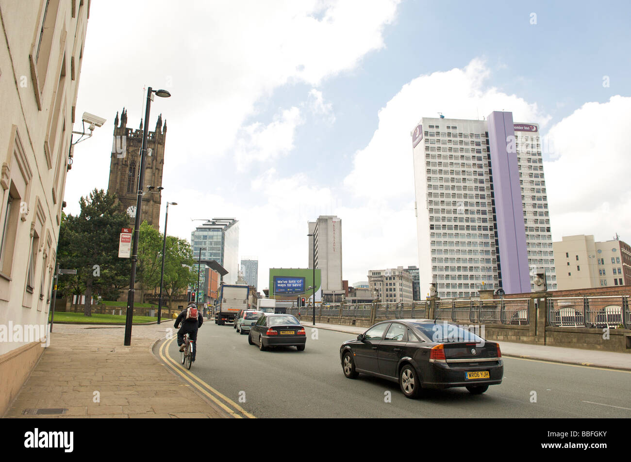 Manchester city centre churches and hotels Stock Photo - Alamy