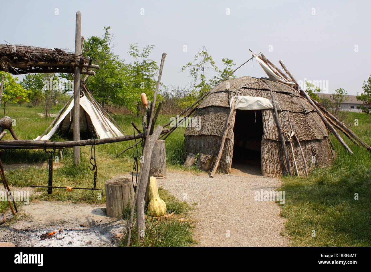 Sauder Village of Native American Indians wigwam of Birch bark in the ...