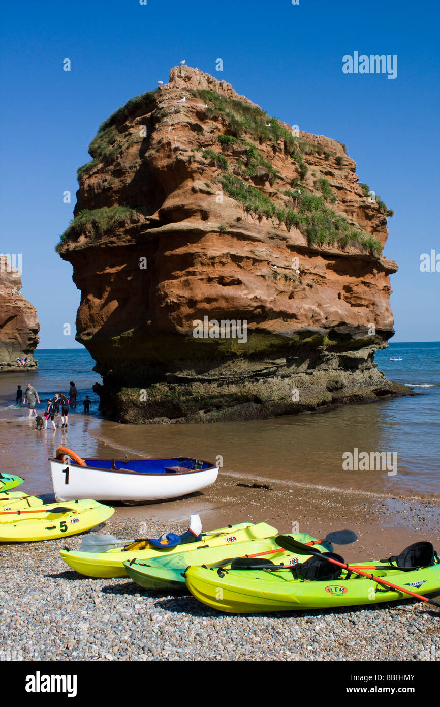 red sandstone sea stacks ladram bay from coastal footpath south devon ...