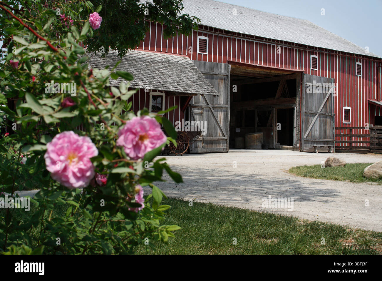 American rural farming barn with vintage equipment in Ohio USA US ...
