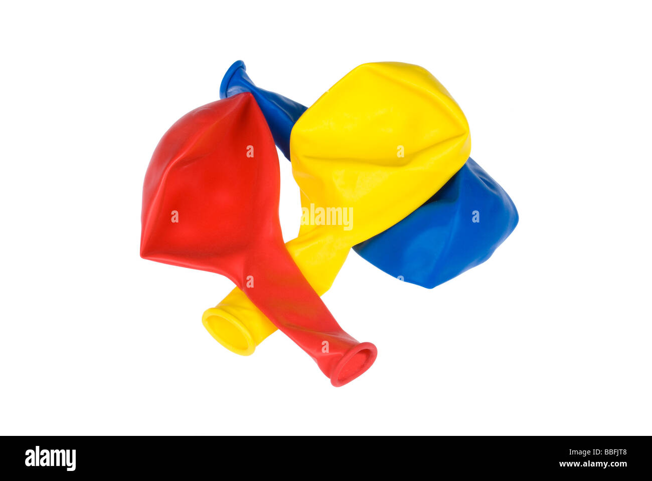 Three colorful deflated balloons isolated on a white bachground Stock ...