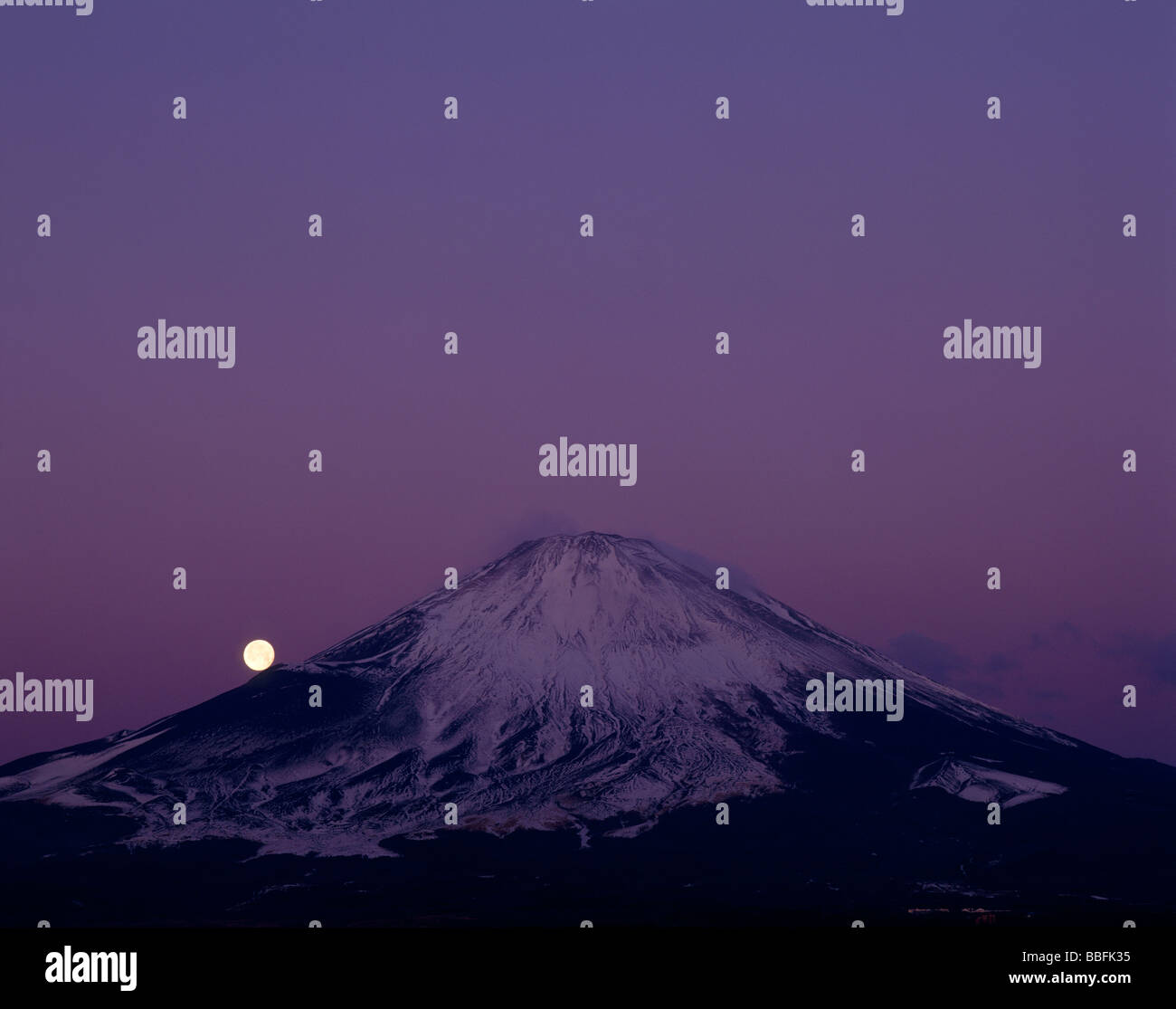 Mt.Fuji And Moon In Night Stock Photo - Alamy
