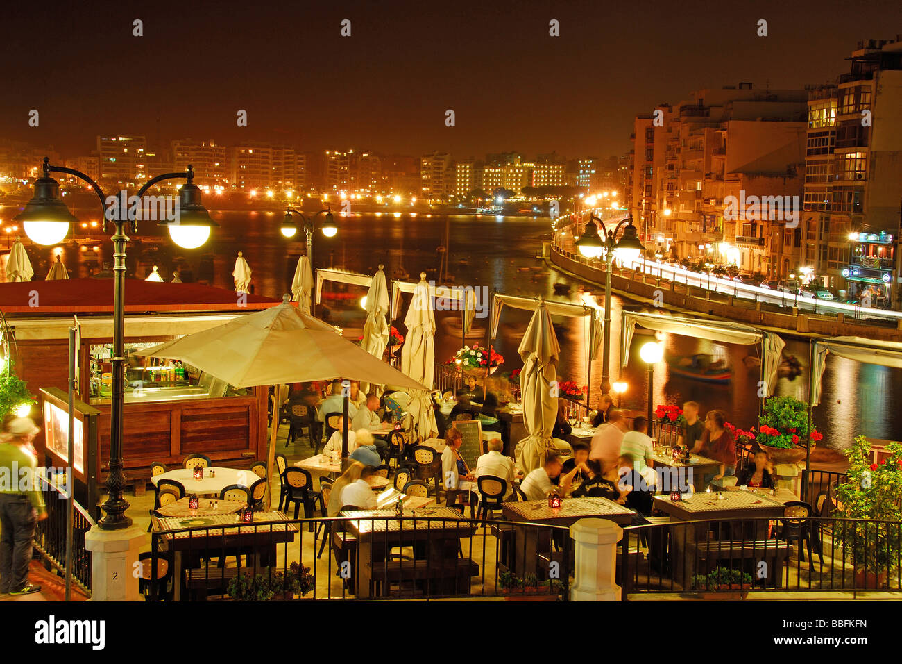 MALTA. A seafront cafe and restaurant at Spinola Bay in St Julian's ...