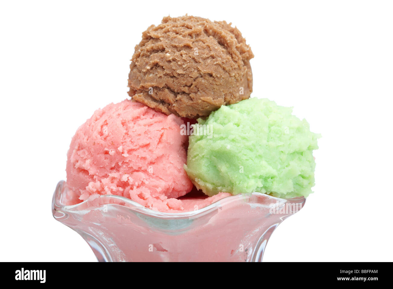 Delicious multi flavor ice cream glass isolated on white background ...
