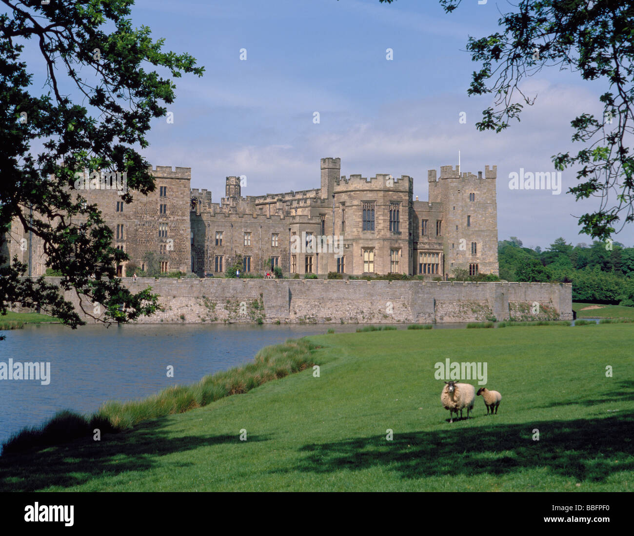 Raby Castle seen over the moat, near Staindrop, County Durham, England ...