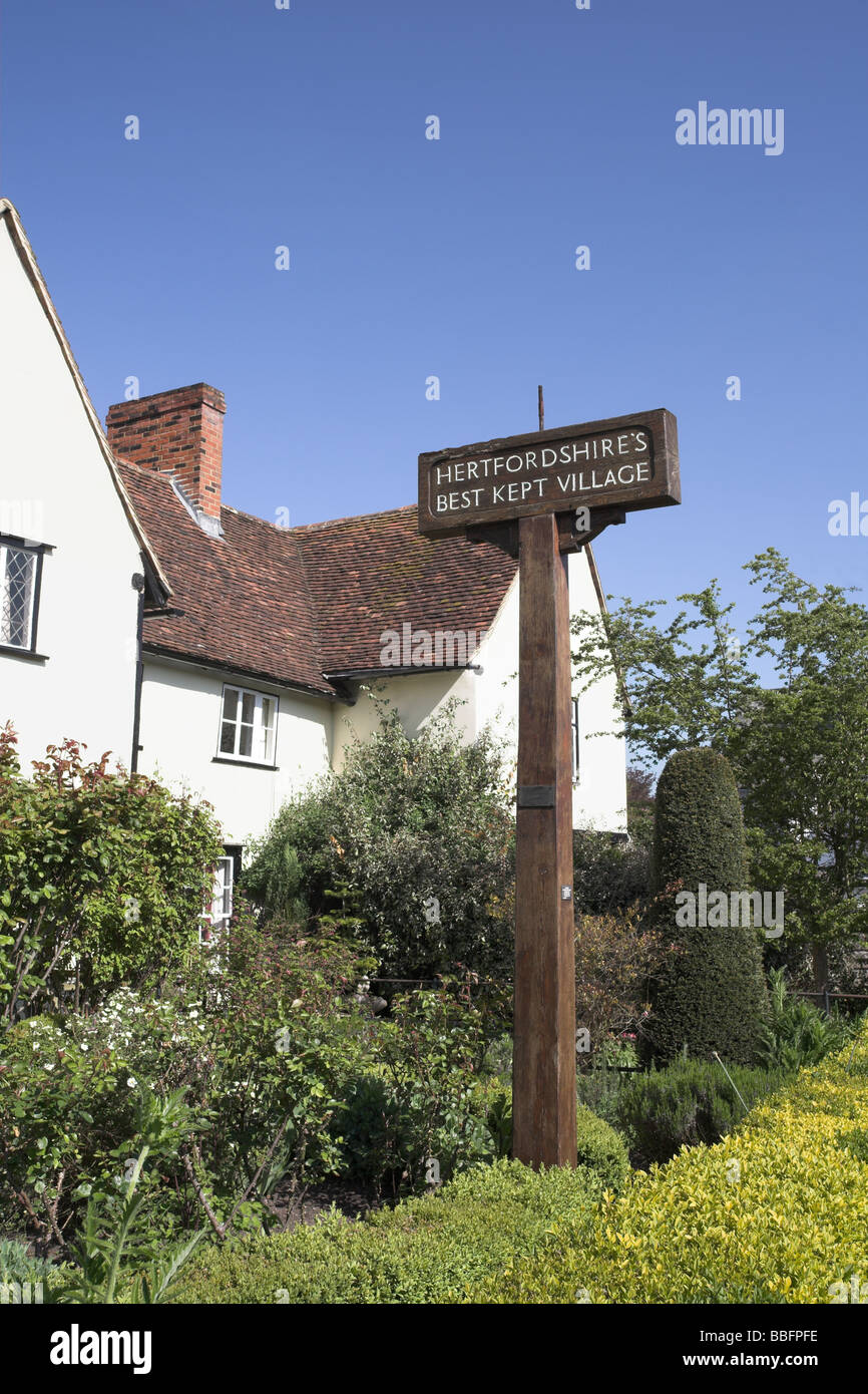 Signpost in the village of Much Hadham once Hertfordshires best kept ...