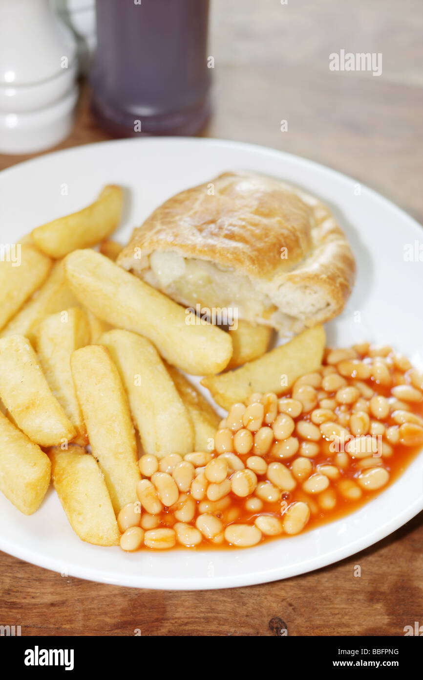 Pasty with Chips Stock Photo - Alamy
