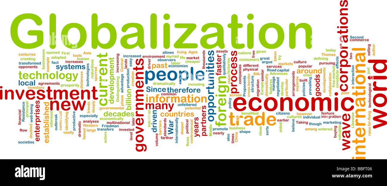 Word cloud tags concept illustration of globalization Stock Photo - Alamy