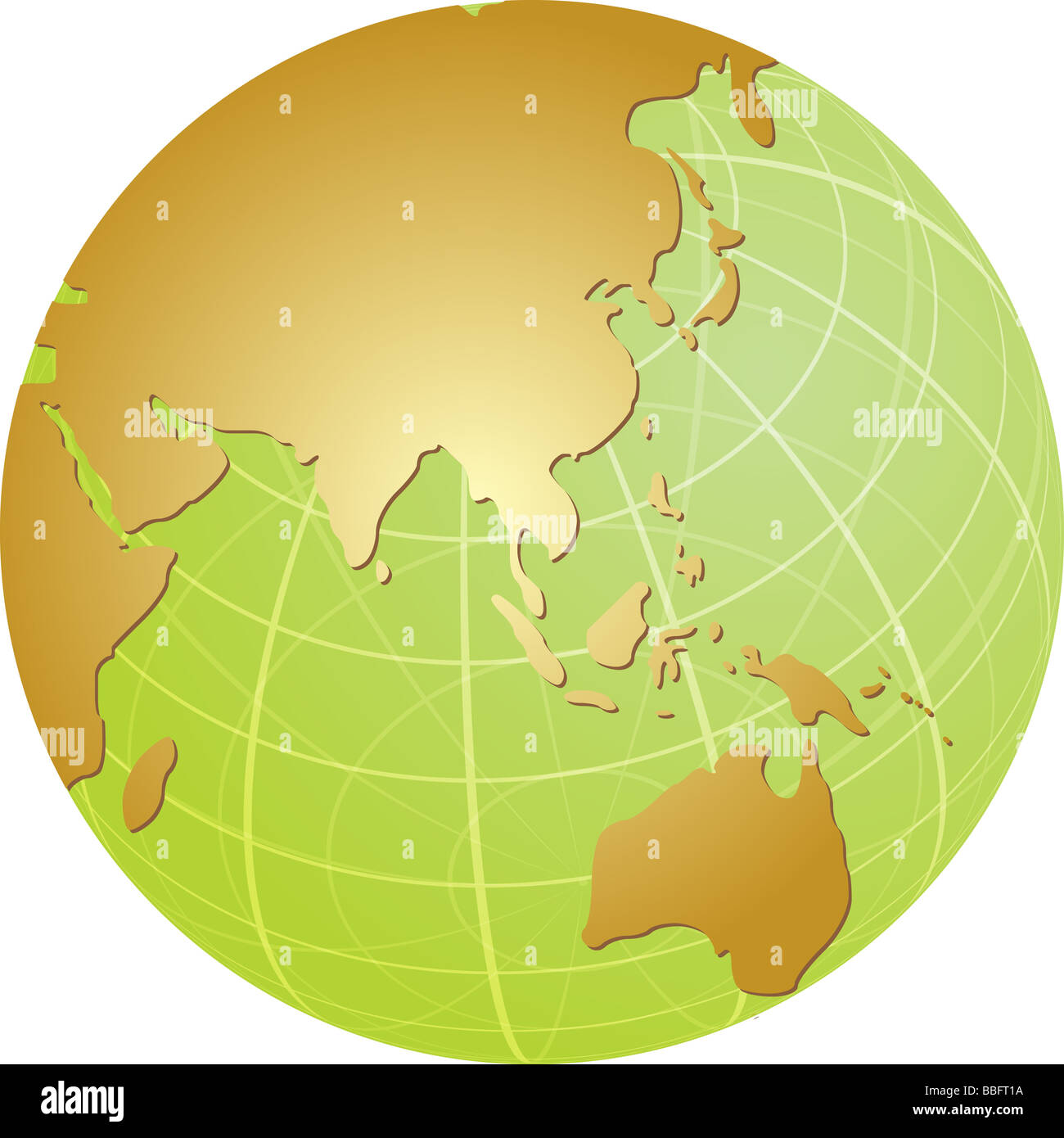 Map of the Asia on a spherical globe cartographical illustration Stock ...