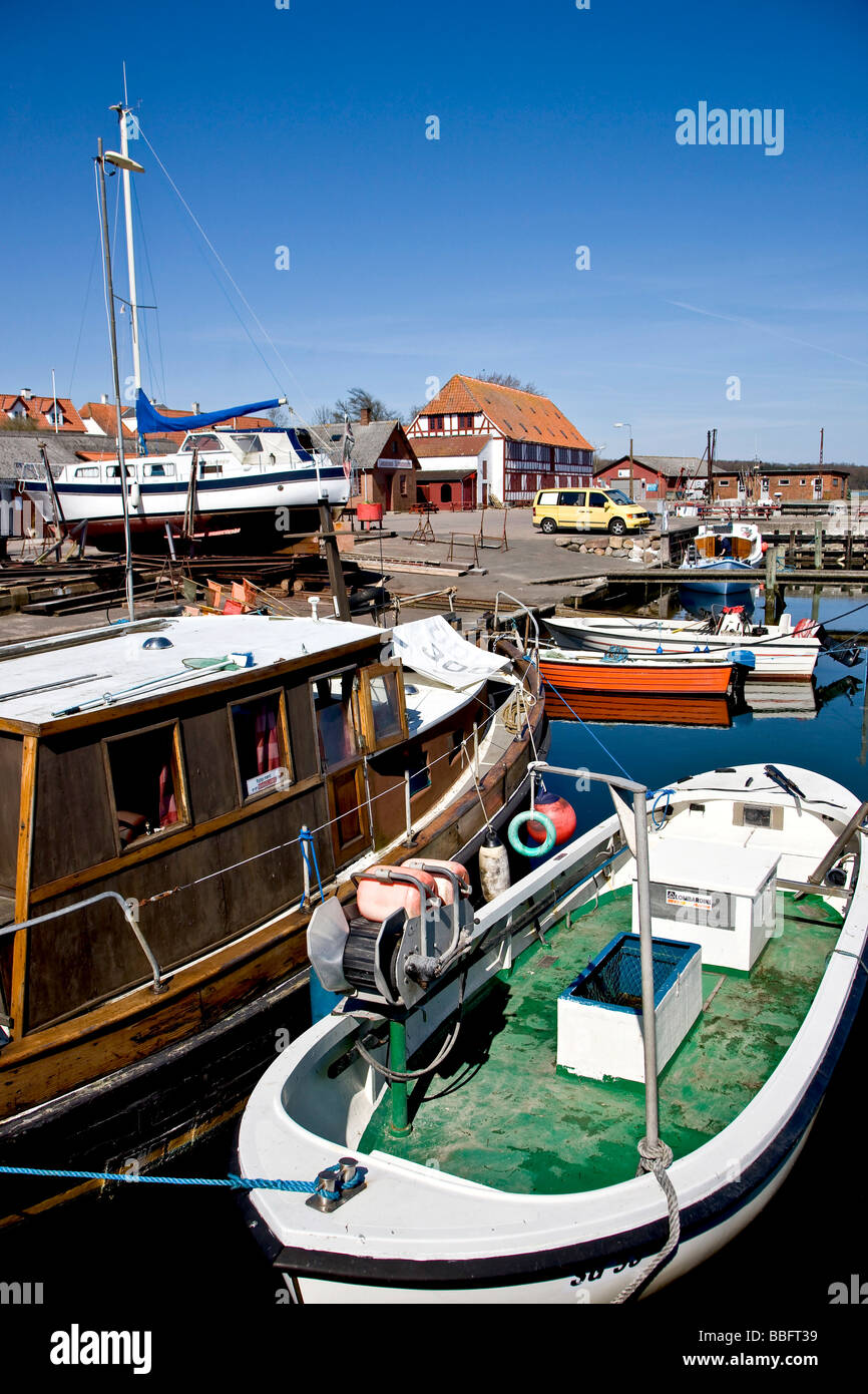 The idyllic harbour in the small village Lundeborg, Funen, Denmark ...
