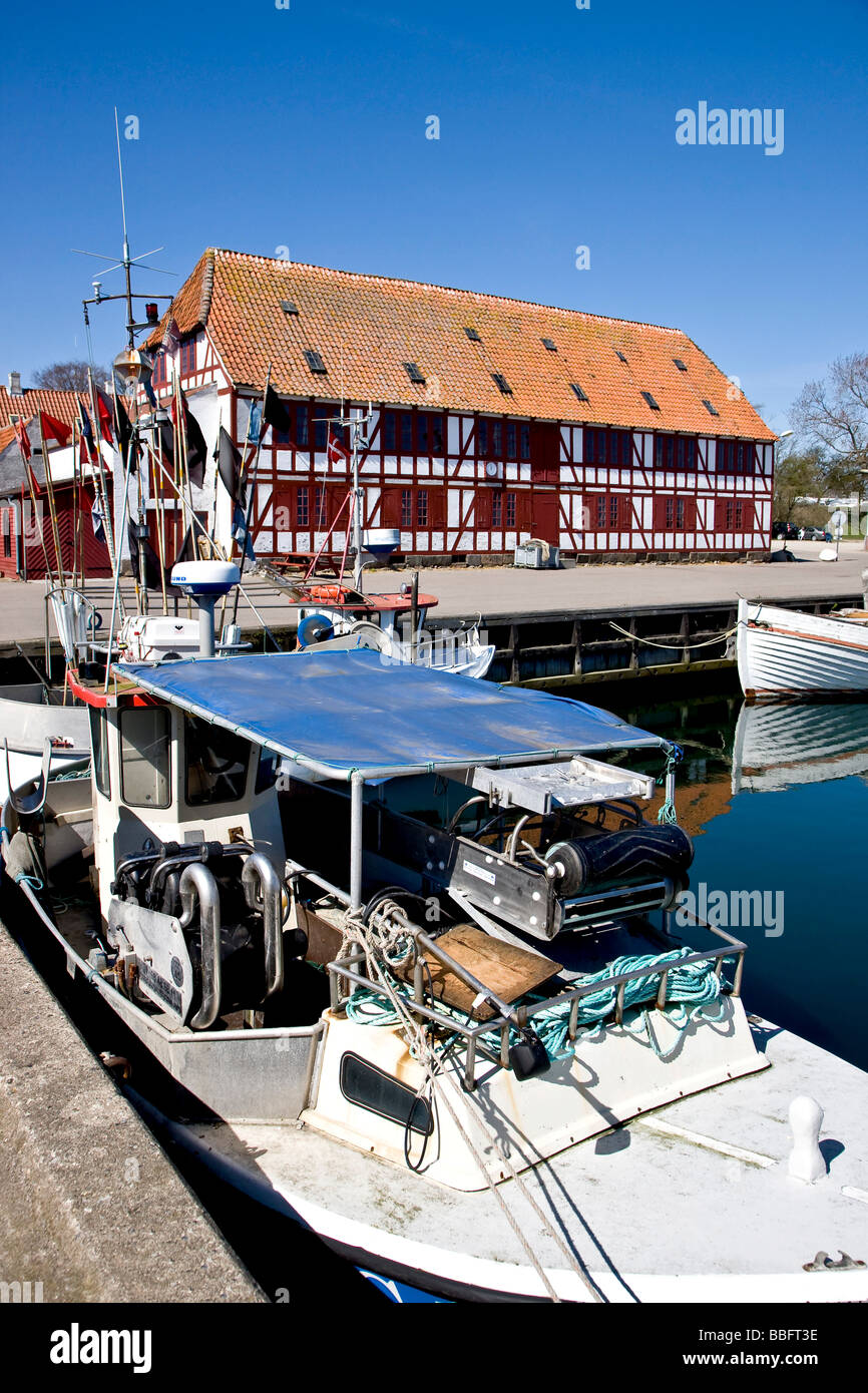 The idyllic harbour in the small village Lundeborg, Funen, Denmark ...