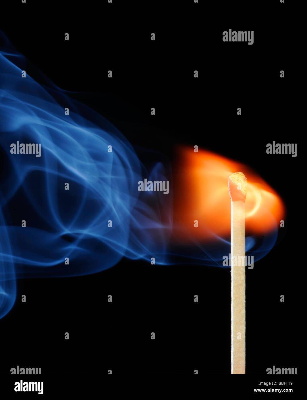 Lit match, flame, blue smoke Stock Photo - Alamy