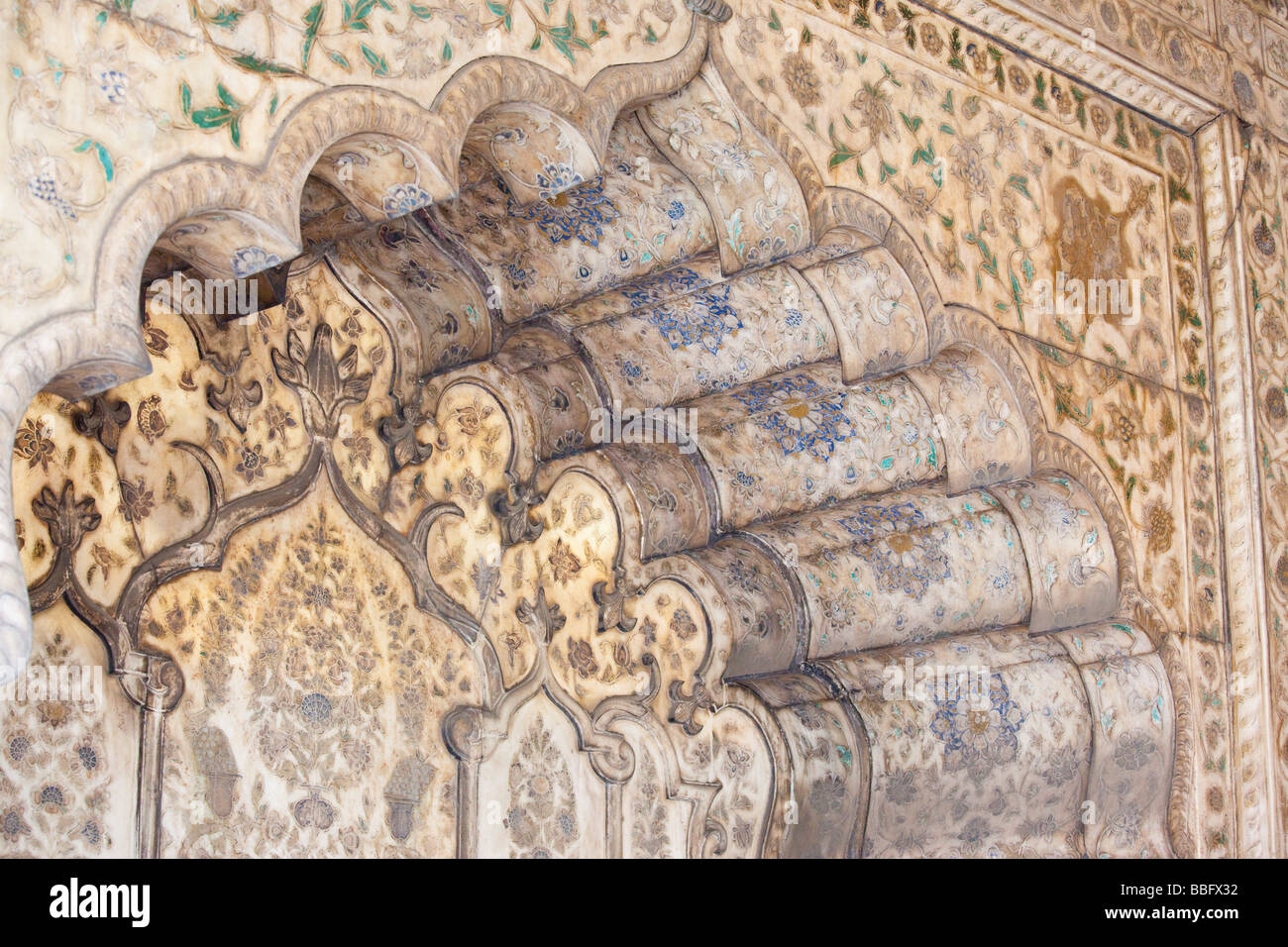 Detail Inside the Rang Mahal in the Red Fort in Delhi India Stock Photo ...