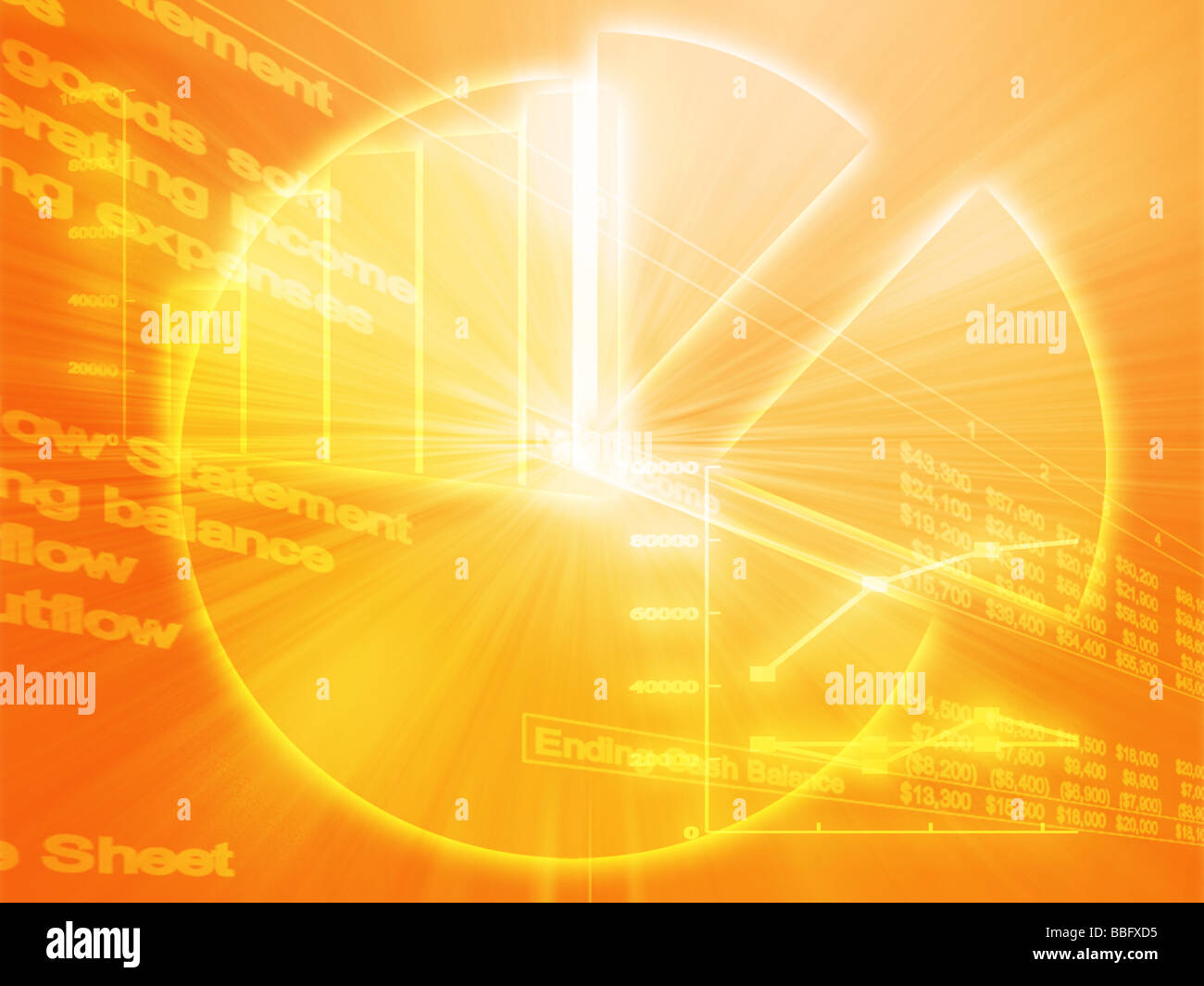 Illustration of Spreadsheet data and business charts in glowing ...