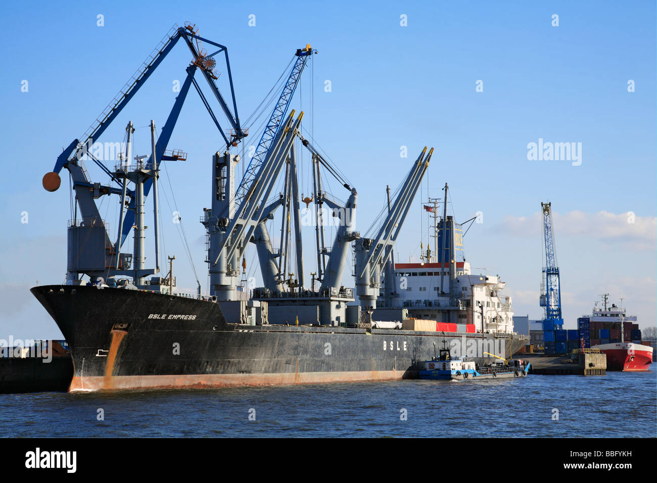 Cargo ship on loading quay, cargo freighters, loading, loading cranes ...