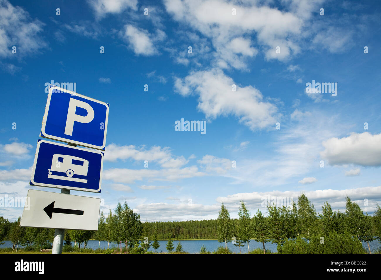 Caravan parking sign in lapland Stock Photo - Alamy