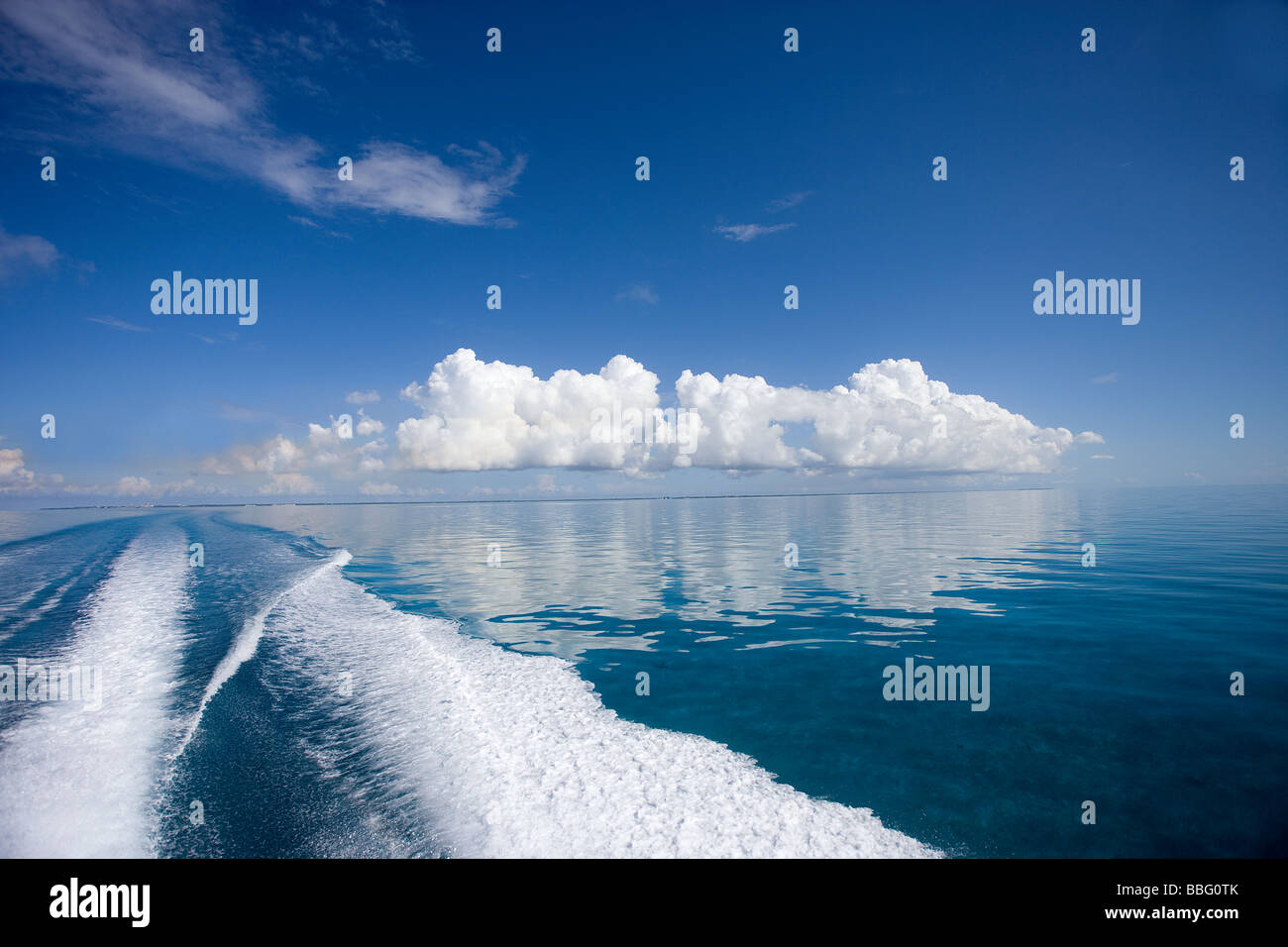Boat wake on calm ocean Stock Photo - Alamy