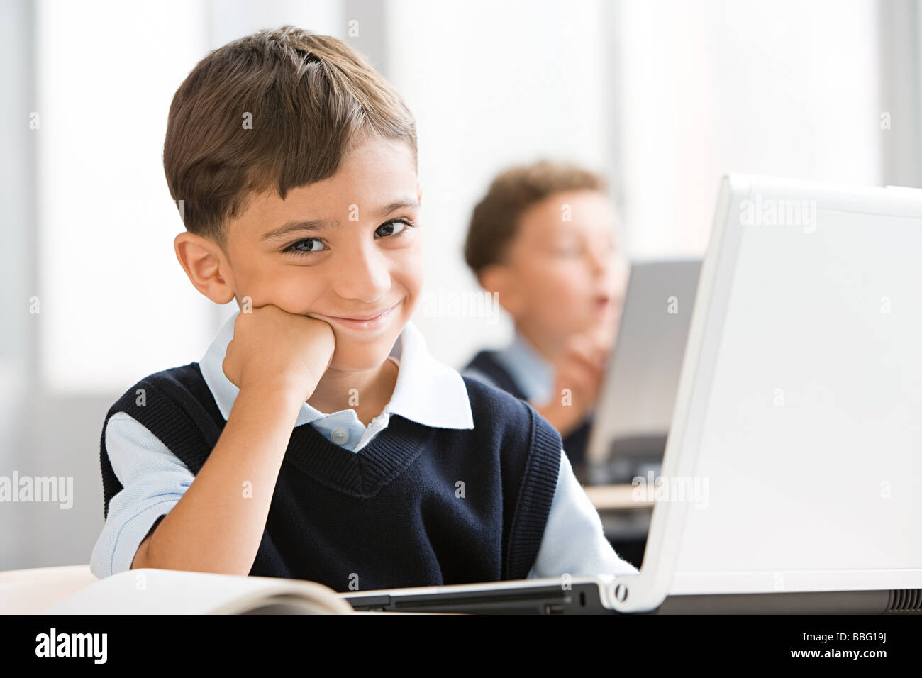 Schoolboy in class Stock Photo - Alamy