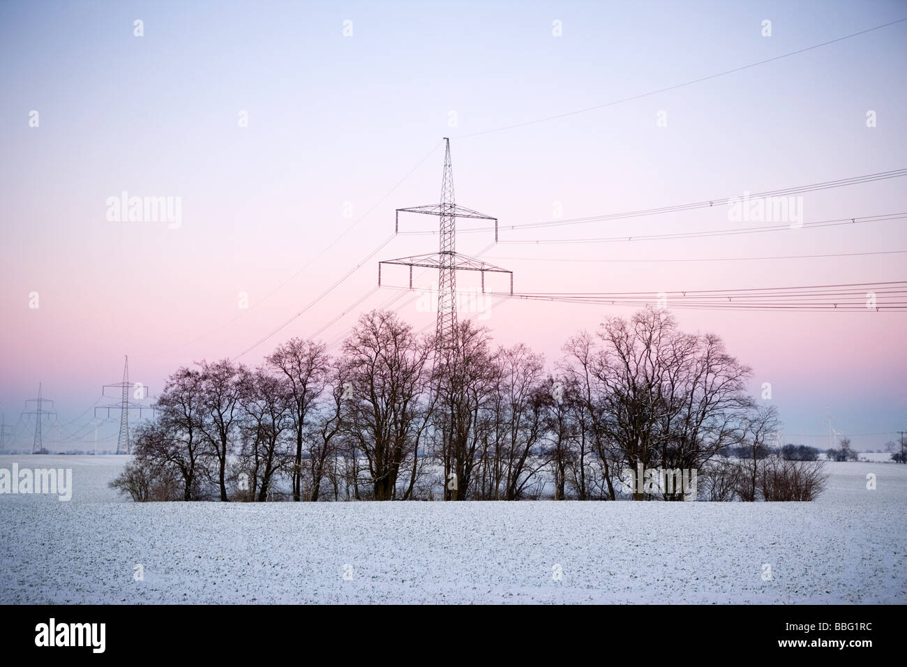 Electrical towers in winter Stock Photo - Alamy
