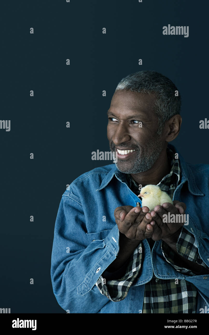 Man holding a chick Stock Photo - Alamy