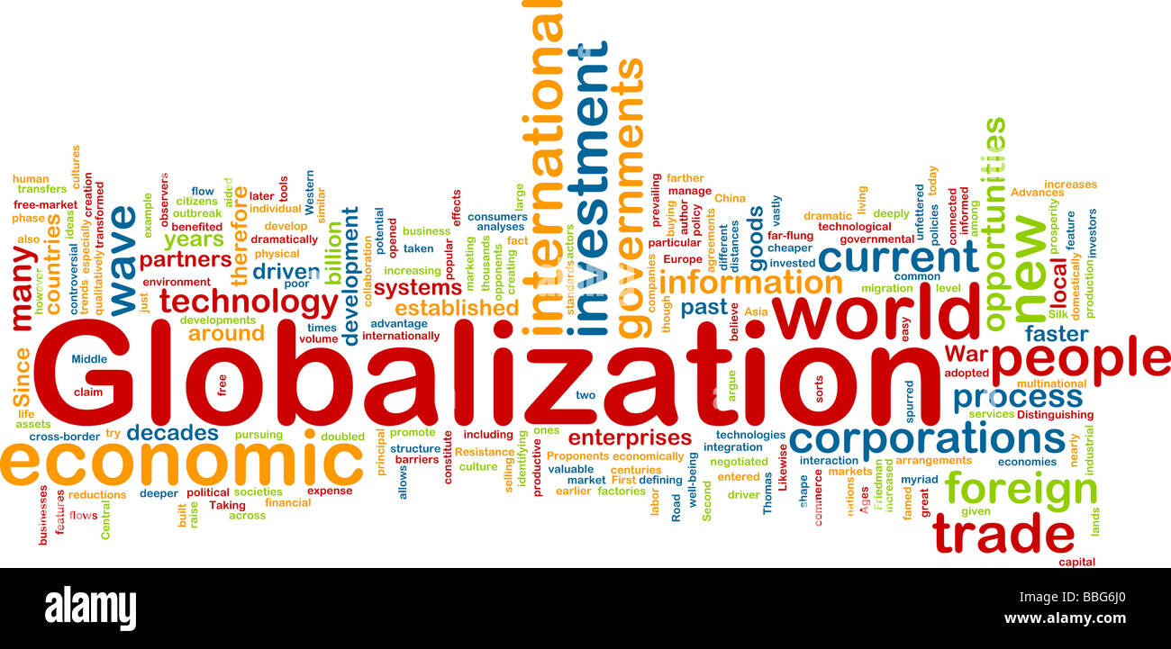 Word cloud tags concept illustration of globalization Stock Photo - Alamy