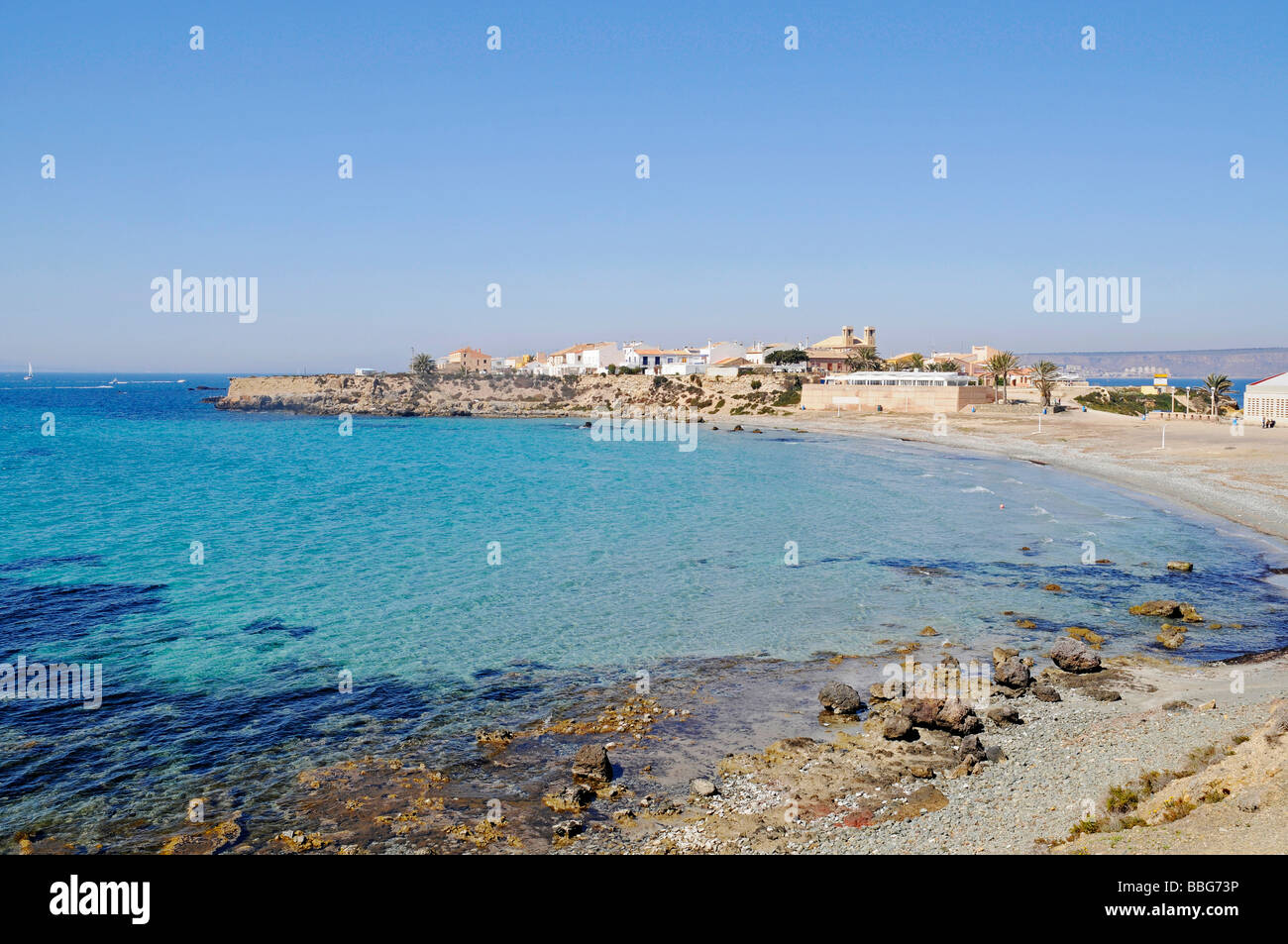 Beach, bay, Tabarca, Isla de Tabarca, Alicante, Costa Blanca, Spain ...
