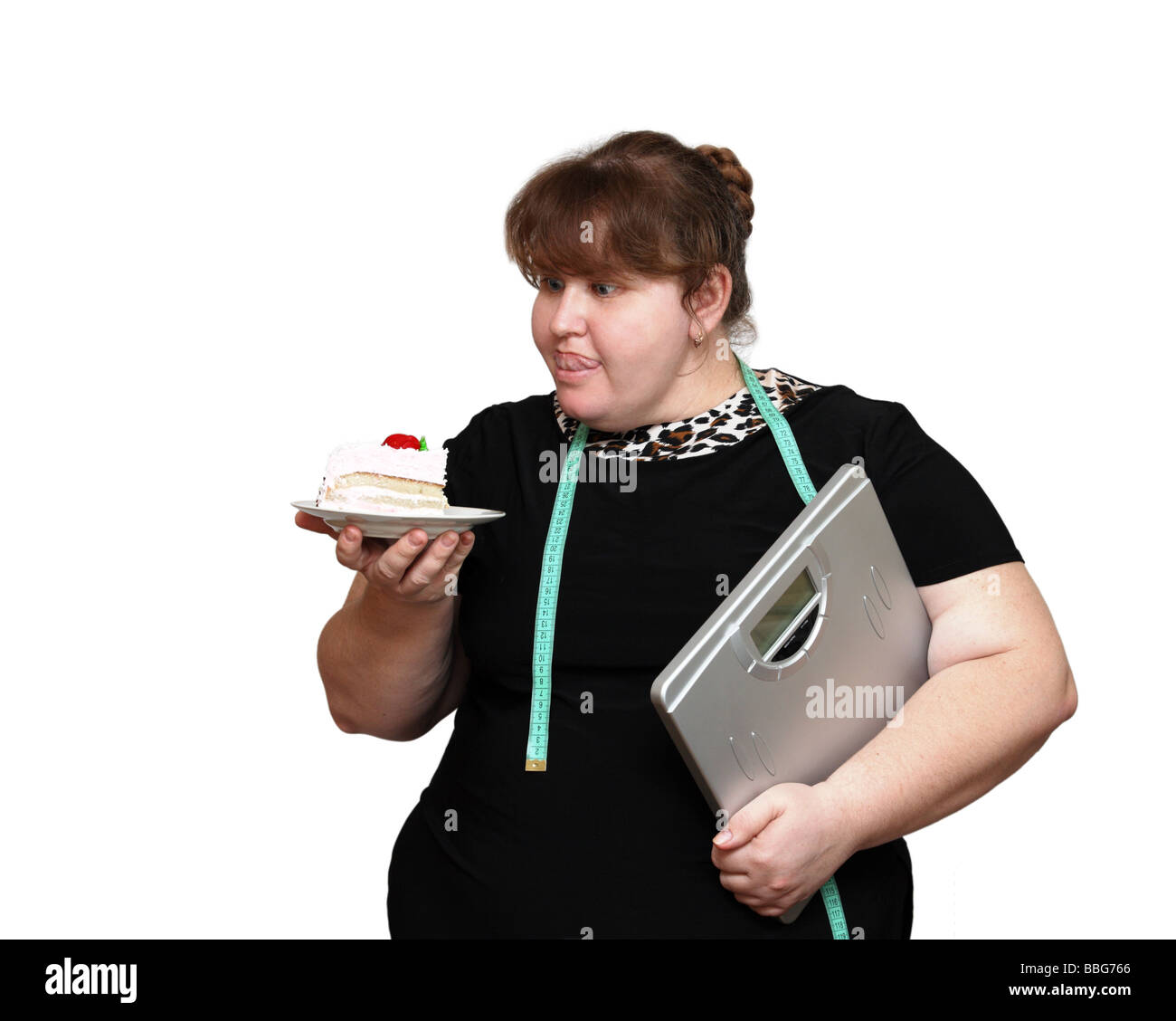 dieting overweight women with cake isolated on white Stock Photo - Alamy