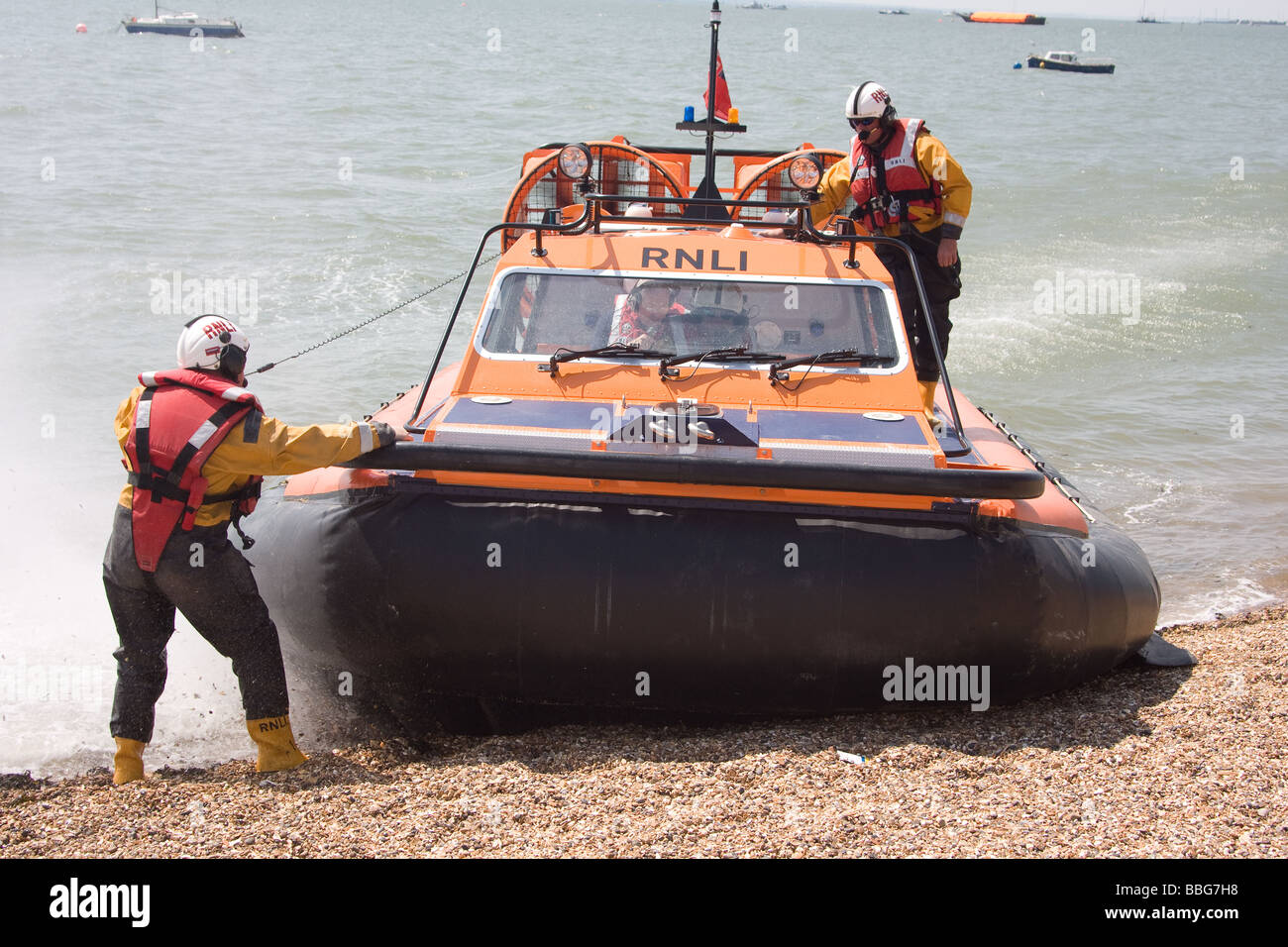 rnli orange hovercraft rescue service emergency crew low tide emergency ...