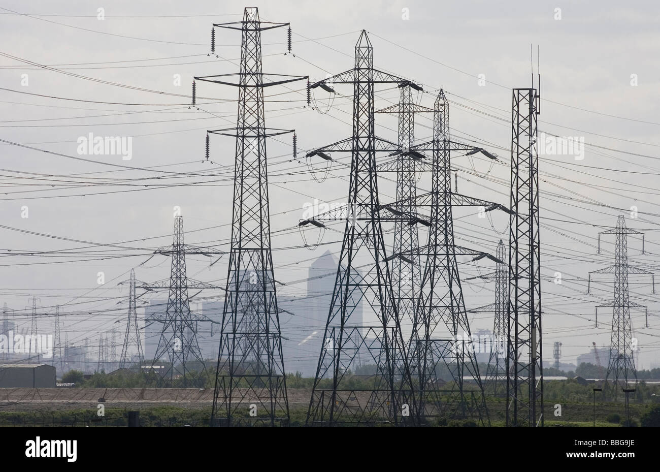 Electricity Pylons part of the National Grid stretch out across Essex U ...