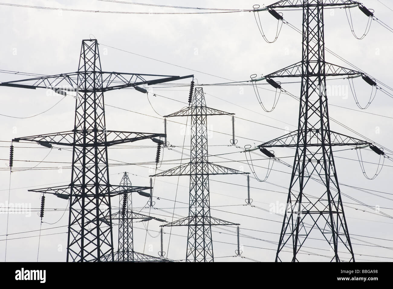 Electricity Pylons part of the National Grid stretch out across Essex U ...