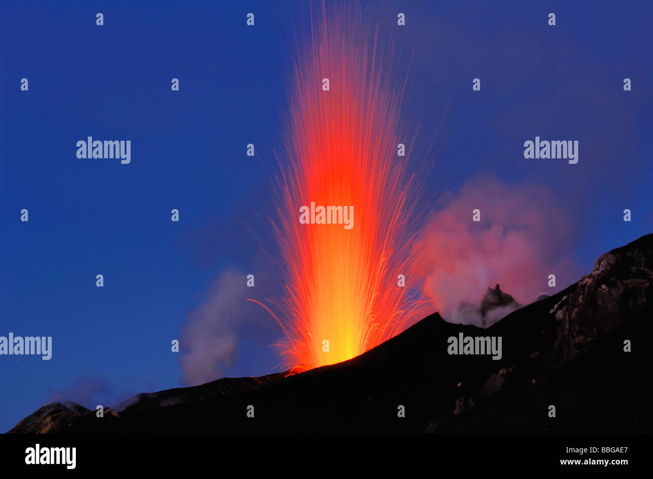 volcanic eruption of volcano Stromboli, Italy, Stromboli, Liparic ...