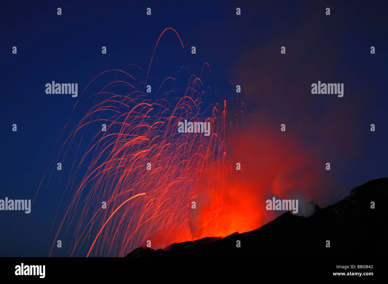 volcanic eruption of volcano Stromboli, Italy, Stromboli, Liparic ...