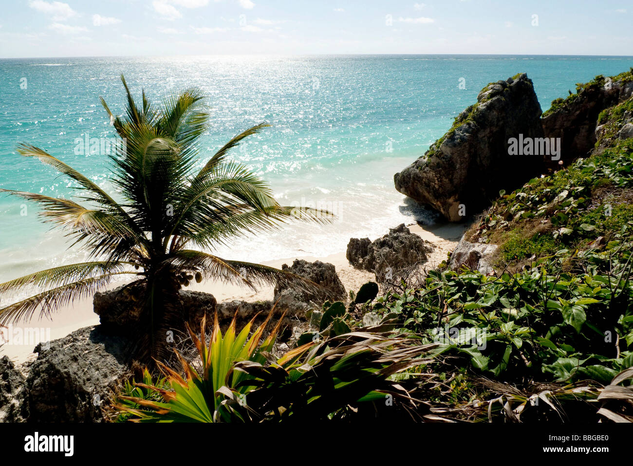 Beach at the Mayan temple in Tulum, Quintana Roo, Mexico, Central ...