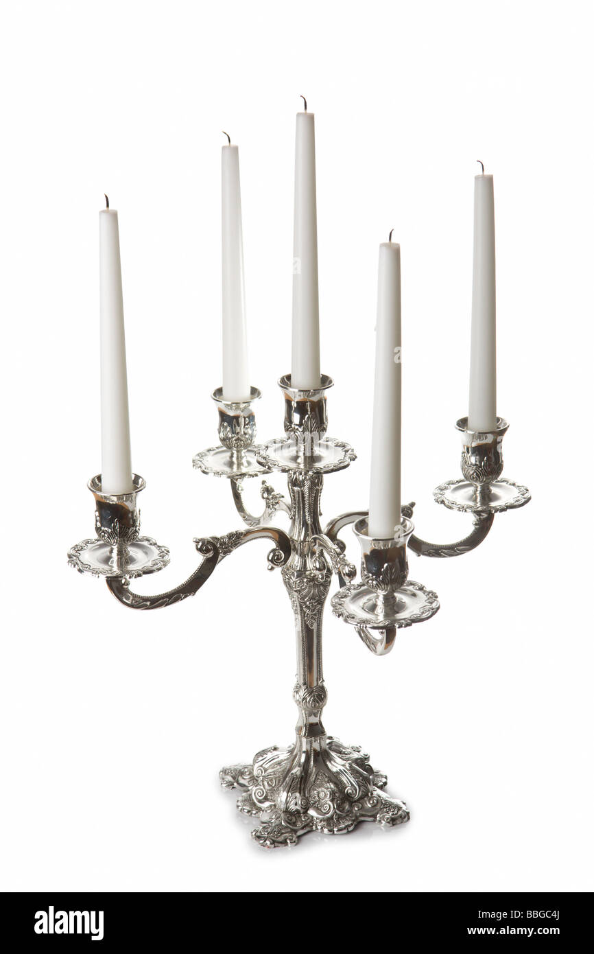 Silver classic candlestick isolated on white Stock Photo - Alamy