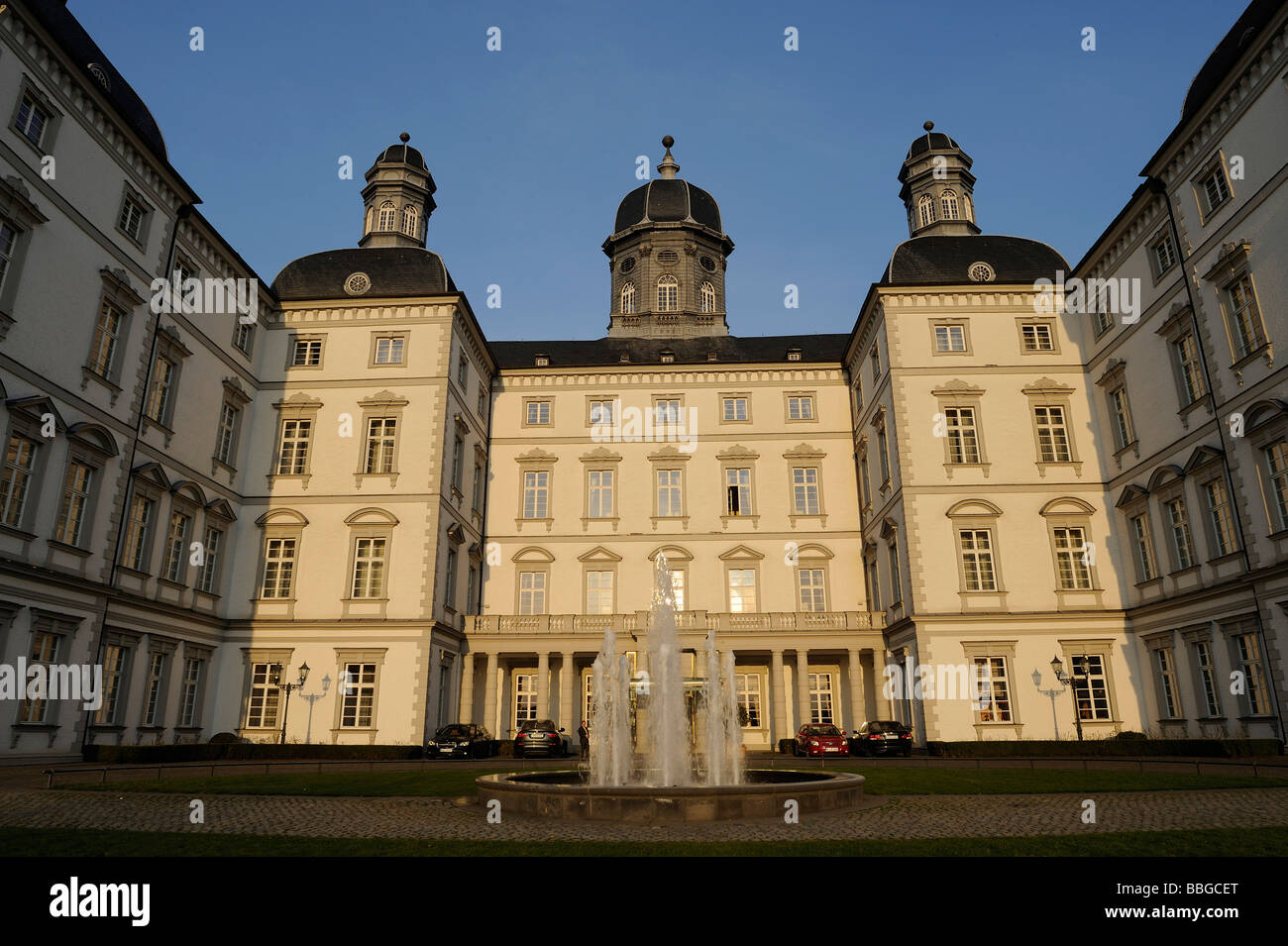 Grandhotel Bensberg Castle in evening light, Bergisch Gladbach, North ...