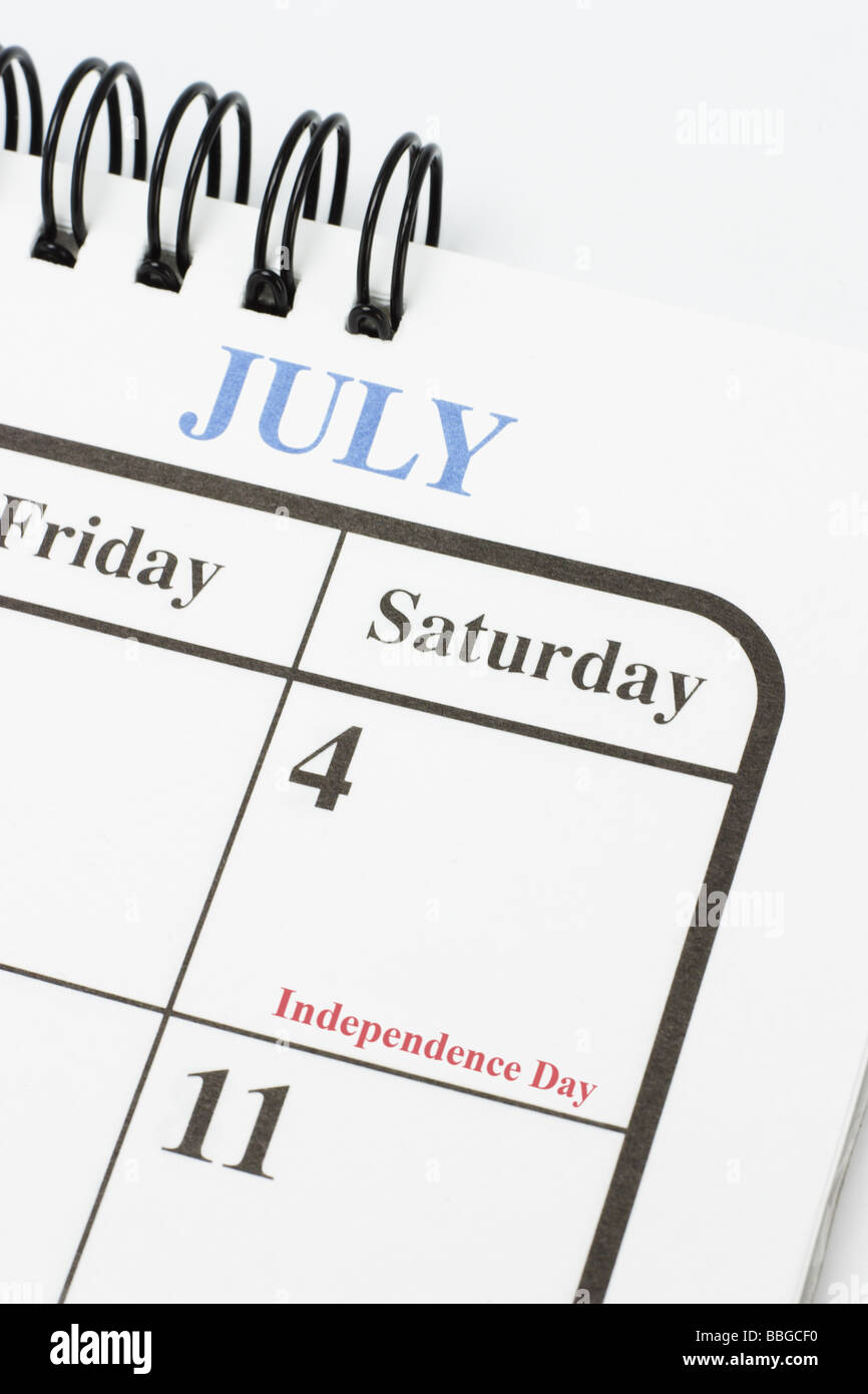 Calendar page showing 4th of July American Independence day Stock Photo ...