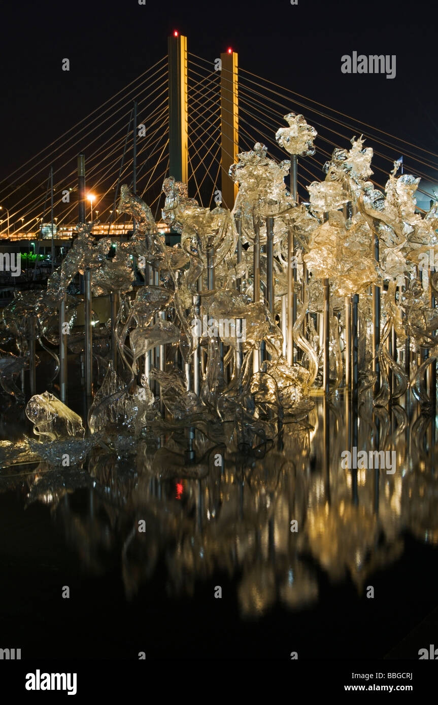 Artistic glass display in reflecting pool at the Museum of Glass in ...